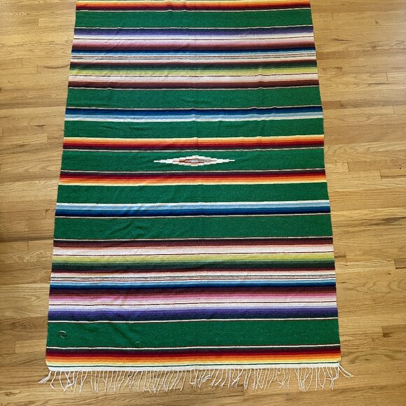 Bedding | Antique Mexican Saltillo Green Serape Wool Blanket Textile ...